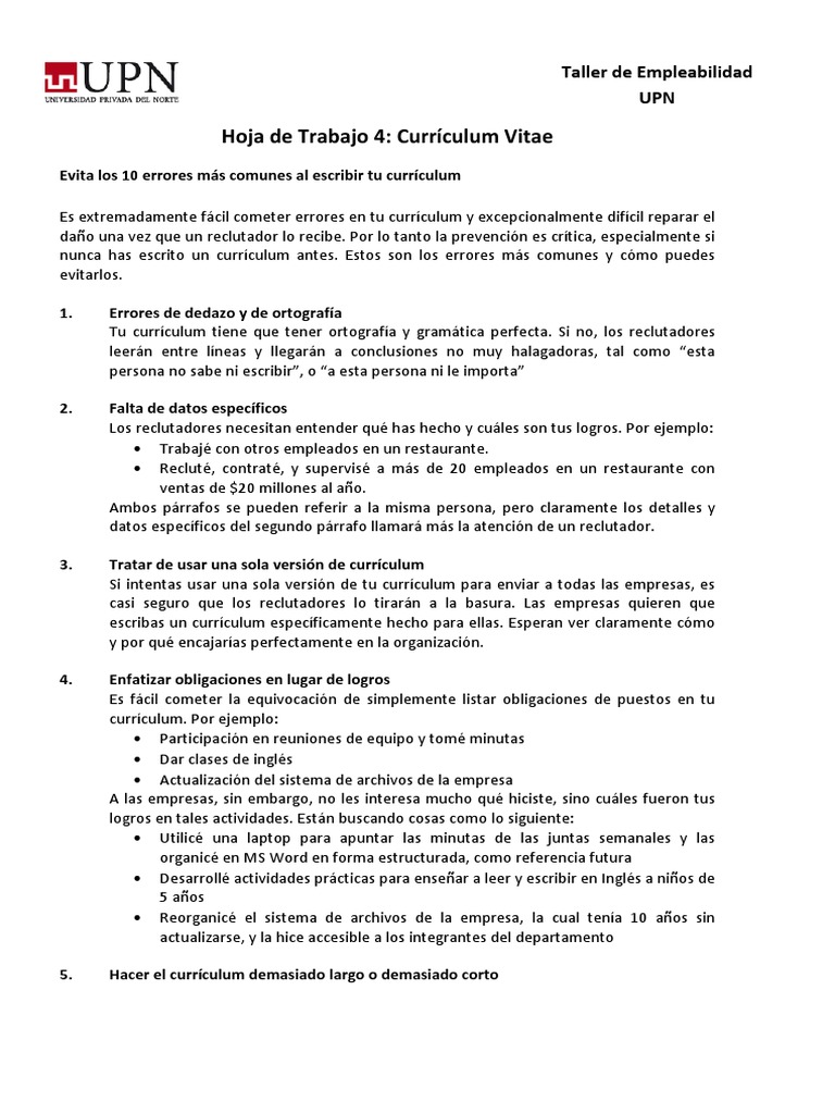 10 Errores Comunes Al Escribir Tu CV | PDF | Plan de estudios | Marketing