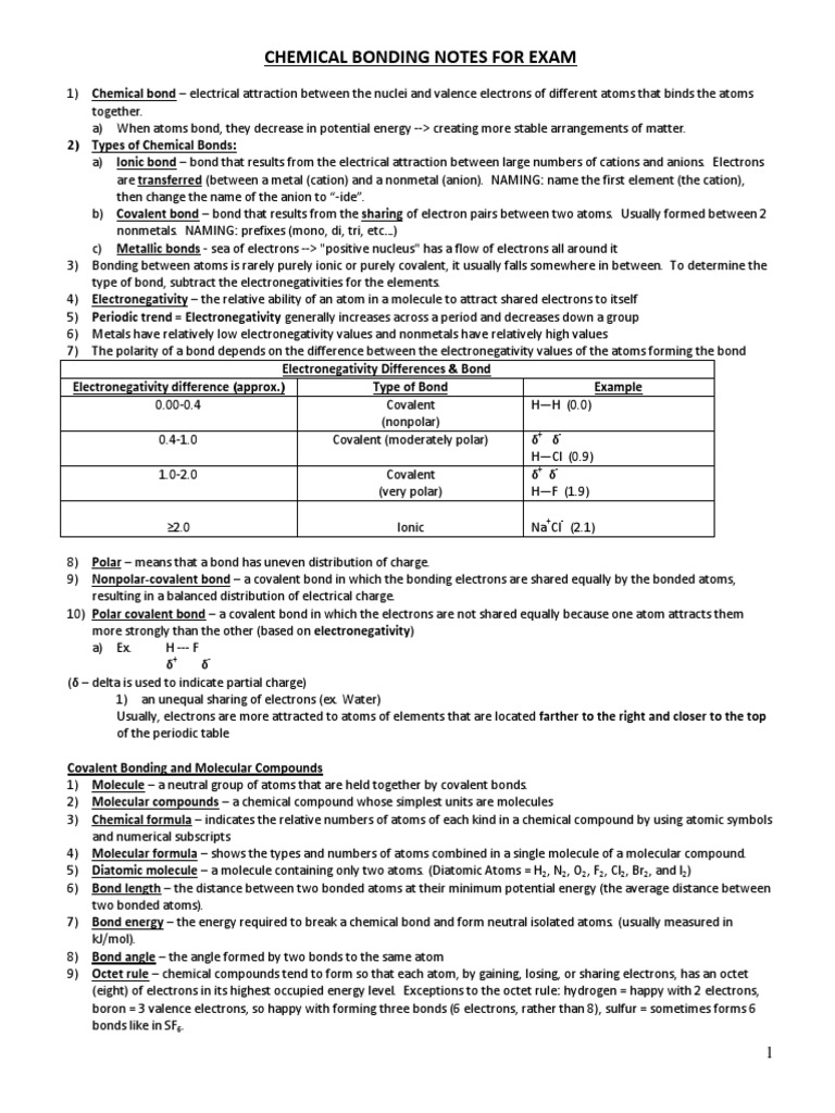 Chemical Bonding Notes for Class 9 | PDF | Ionic Bonding | Chemical Bond