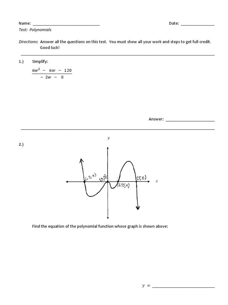 Polynomial Test with Solutions | PDF