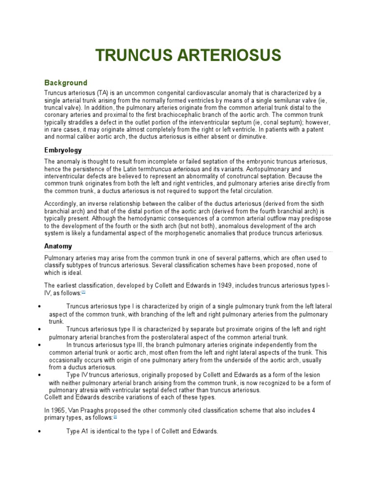 Truncus Arteriosus | PDF | Heart Valve | Congenital Heart Defect