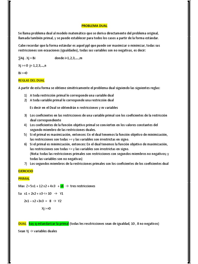 Problema Dual | PDF | Programación lineal | Conceptos matemáticos