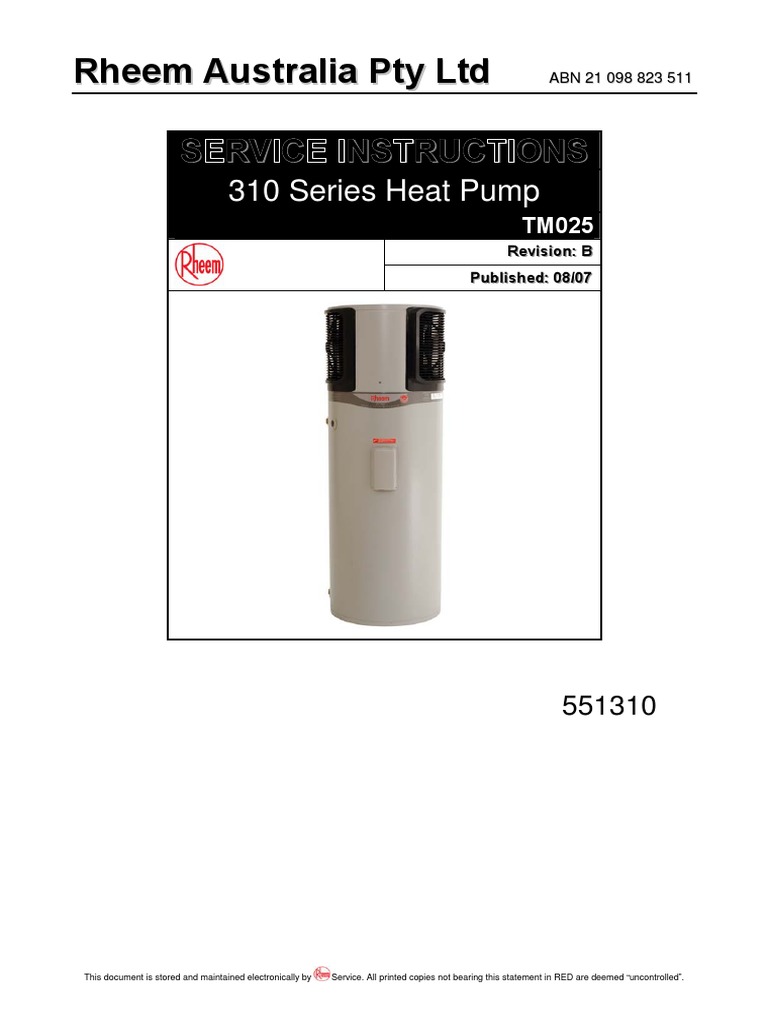 TM025 Rheem 310 Series Heat Pump REV B PDF | PDF | Water Heating | Heat ...