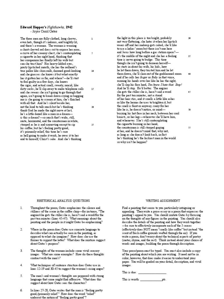 Joyce Carol Oates Edward Hopper | PDF | Poetry | Paintings