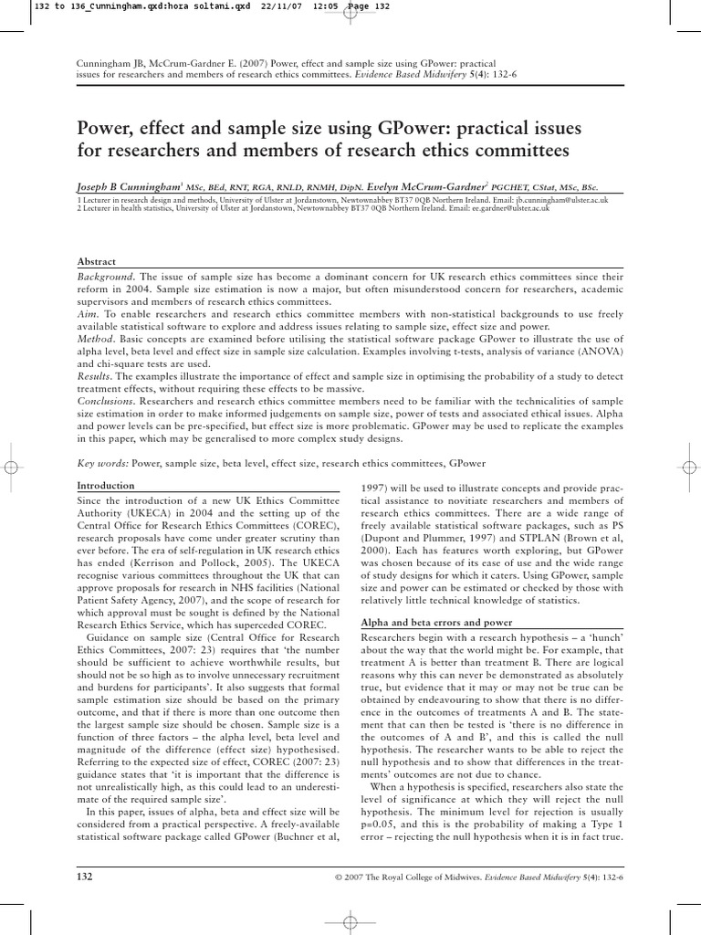 Power, Effect and Sample Size Using GPower | PDF