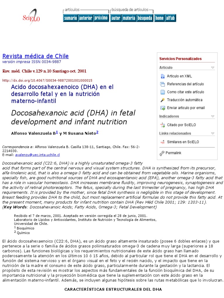 Acido Docosahexaenoico (DHA) en El Desarrollo Fetal y en La Nutricion ...