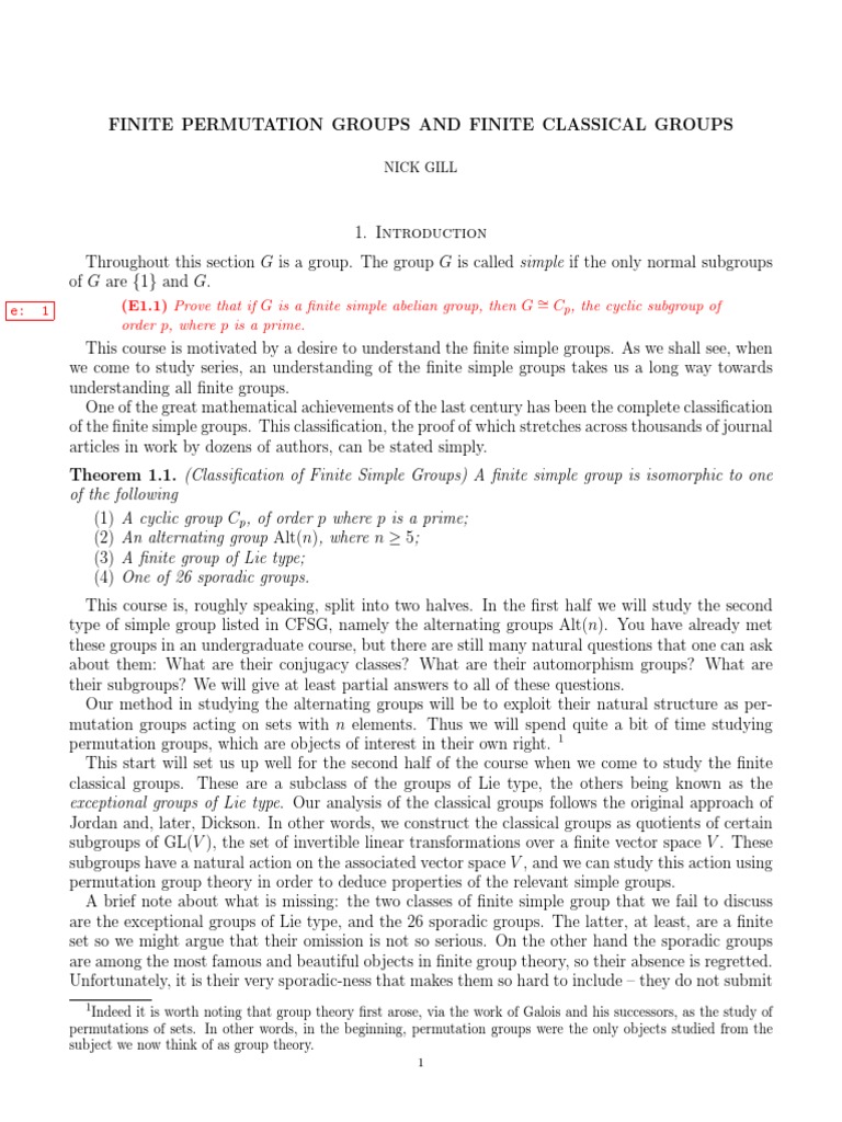 FINITE PERMUTATION GROUPS & CLASSICAL GROUPS | PDF | Group (Mathematics) | Category Theory