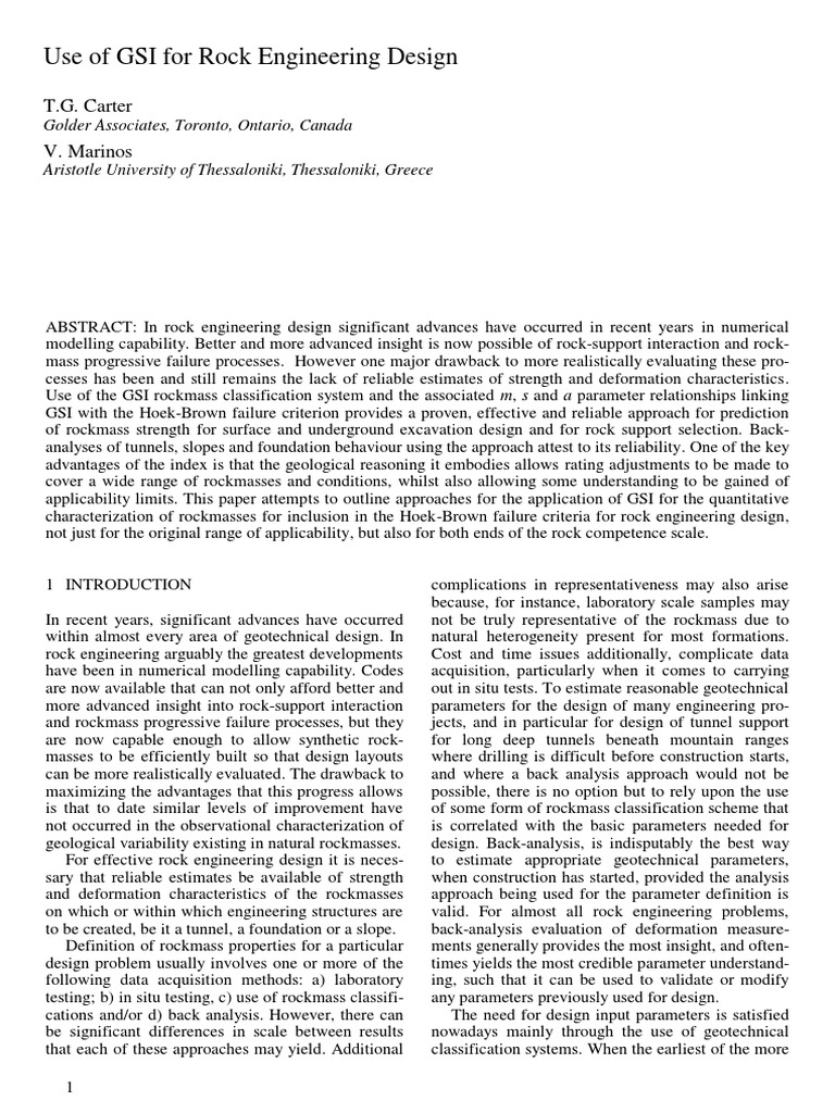Use of Gsi For Rock Engineering Design | PDF | Strength Of Materials ...