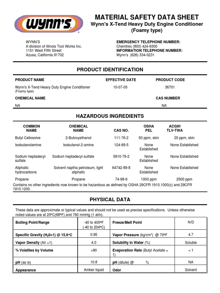 Wynn Conditional Foam Msds | Flammability | Fires