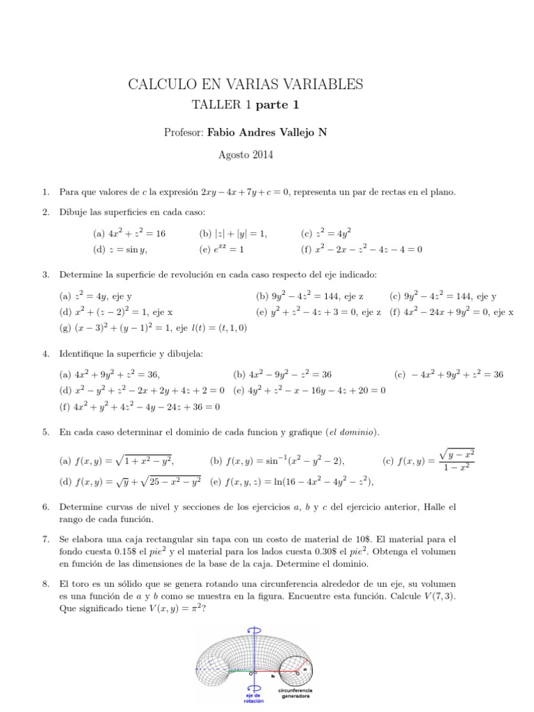 Taller Calculo Multivariable | PDF | Tangente | Geometría analítica