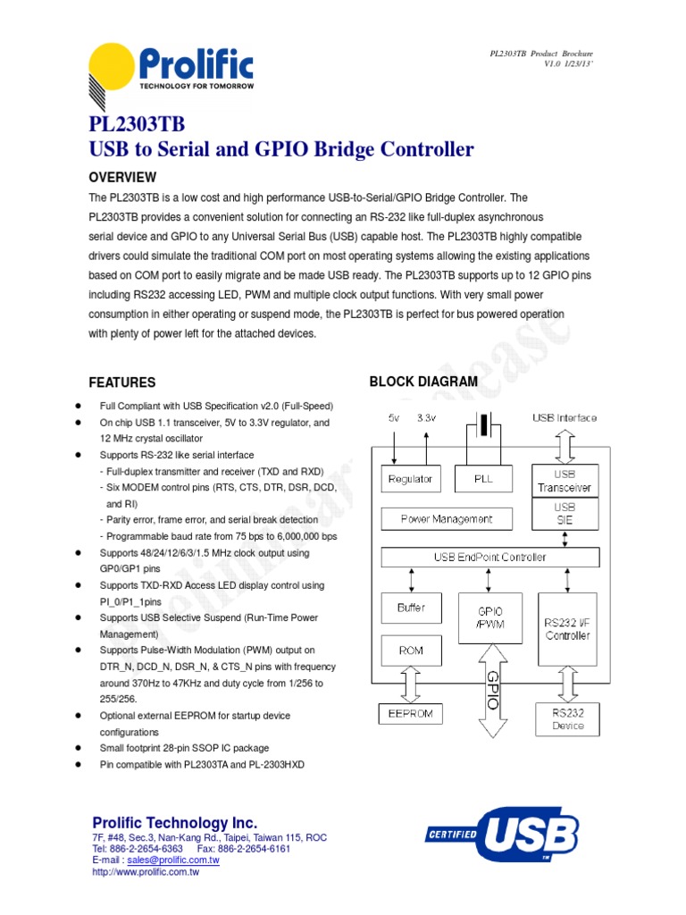 PL2303TB USB-to-Serial Controller Guide | PDF