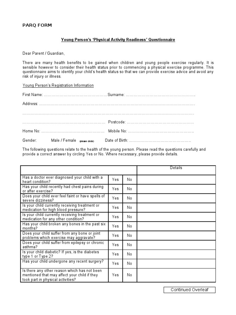 PE - Draft Parq Form | PDF | Diabetes Mellitus Type 2 | Diseases And ...