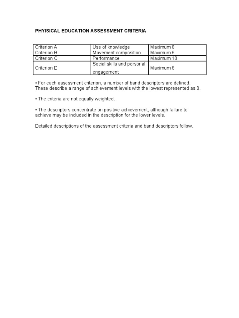 PE - Draft Phys Ed Assessment Criteria | PDF | Physical Education ...