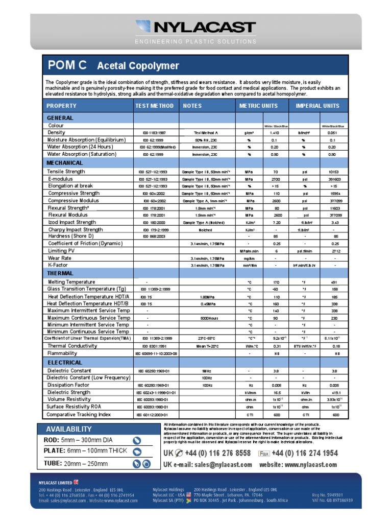 POM C Acetal Copolymer Properties and Applications | PDF | Strength Of ...