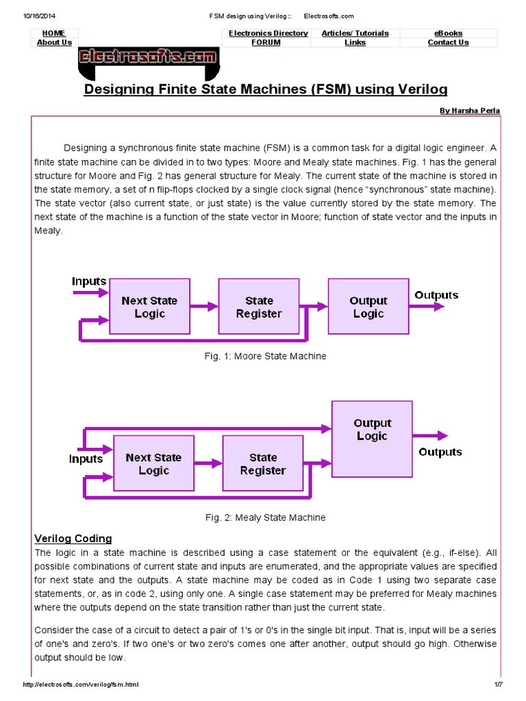 FSM Design Using Verilog - Electrosofts | PDF | Electronics | Electronic Engineering