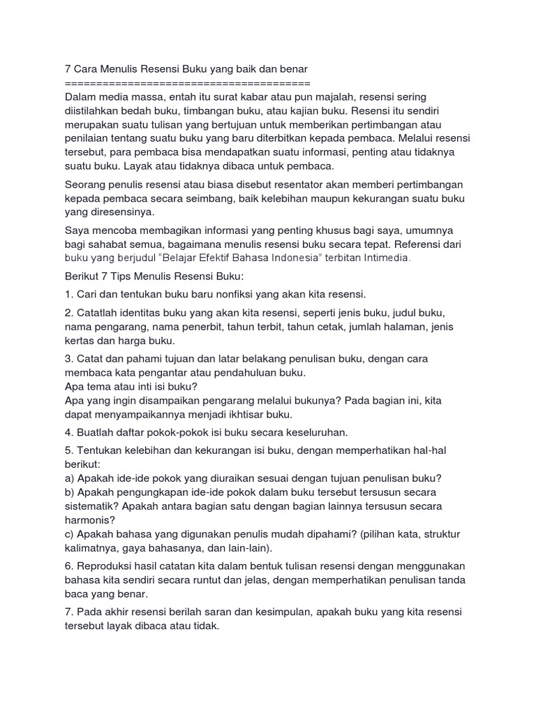 7 Cara Menulis Resensi Buku Yang Baik Dan Benar | PDF