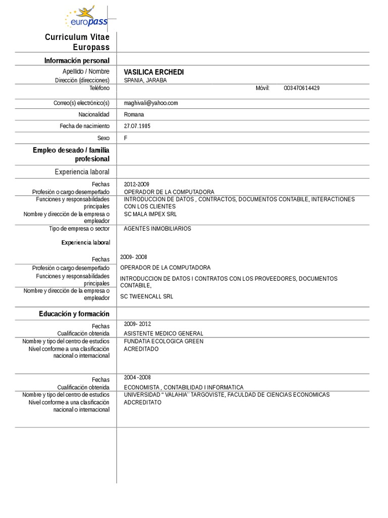 Model CV in Spaniola | PDF