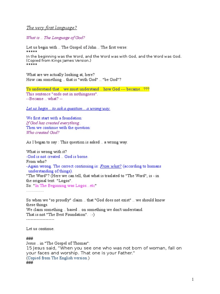 The Very First Language | PDF | Logos (Christianity) | The Gospel