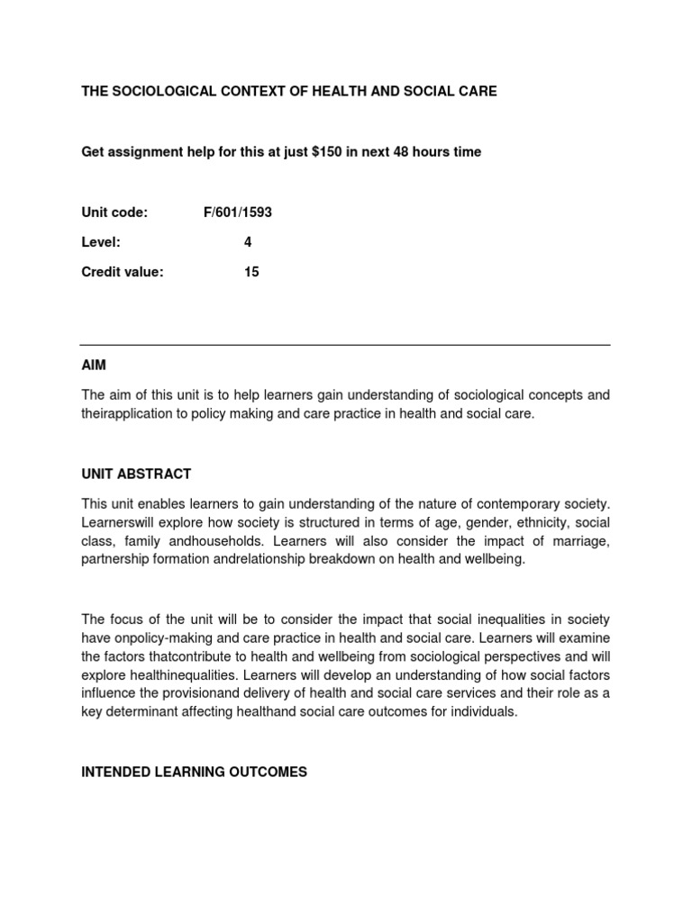 The Sociological Context of Health and Social Care | PDF | Sociology ...