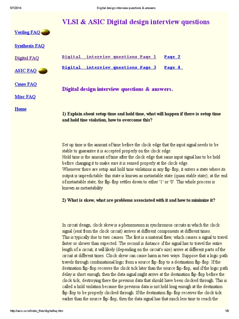 Digital Design Interview Questions & Answers | PDF | Electronic ...