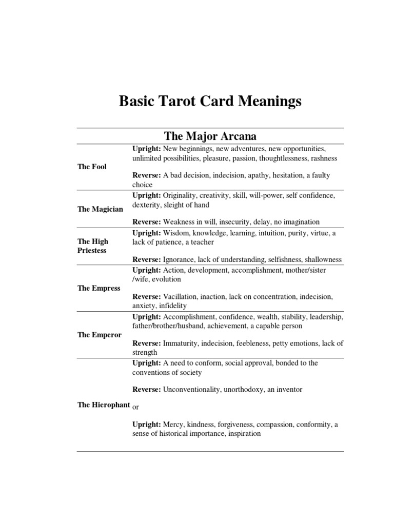 Basic Tarot Card Meanings | PDF