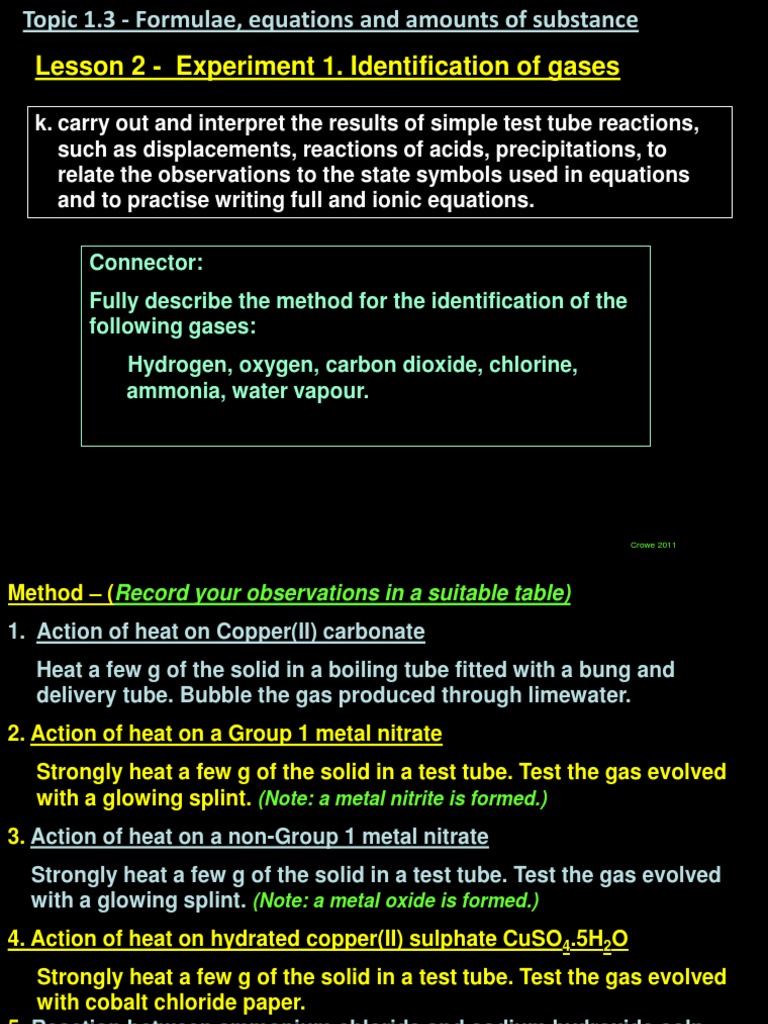 Gas Identification Experiments Guide | PDF | Science & Mathematics
