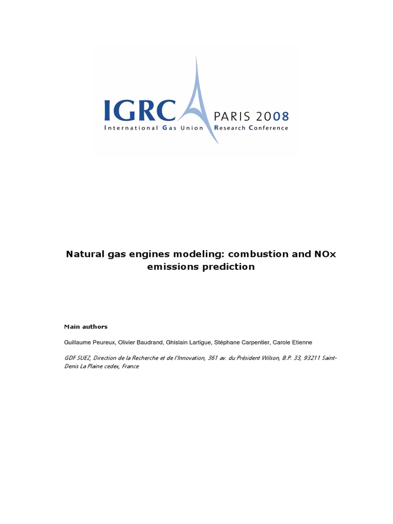 Natural Gas Engines Modeling: Combustion and NOx Emissions Prediction ...