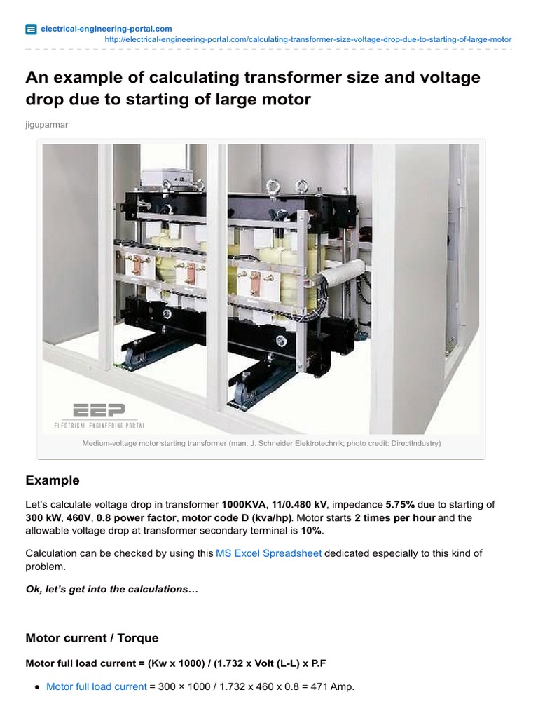 An Example of Calculating Transformer Size and Voltage Drop Due To ...