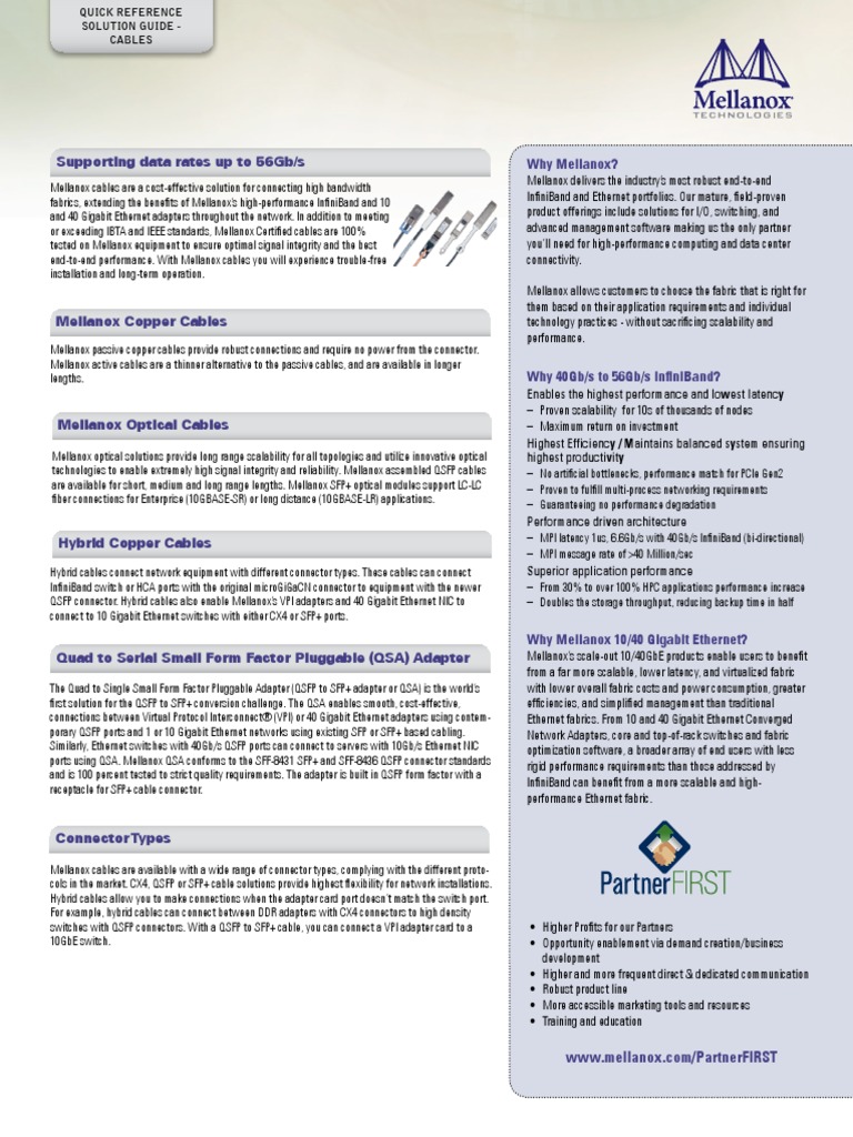Mellanox PartnerFIRST Cable Guide | PDF | Ethernet | Computer Networking