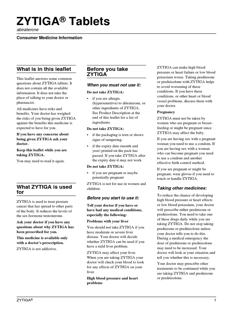 Zytiga Tablets: What Is in This Leaflet Before You Take Zytiga | PDF ...