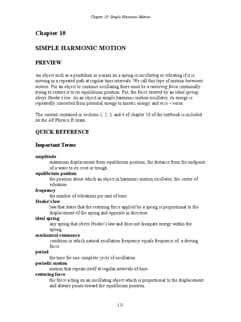 Simple Harmonic Motion | PDF | Oscillation | Force