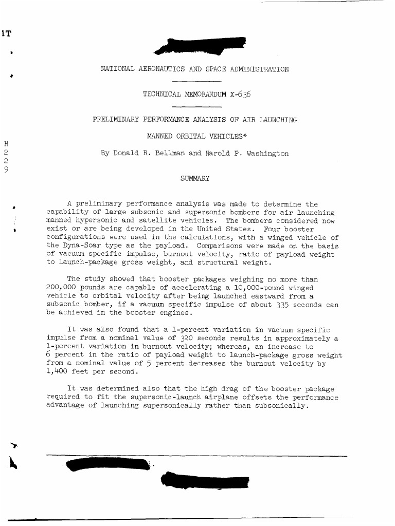 NASA Report - Air Launching Manned Spacecraft - X-20 Dyna Soar | PDF ...