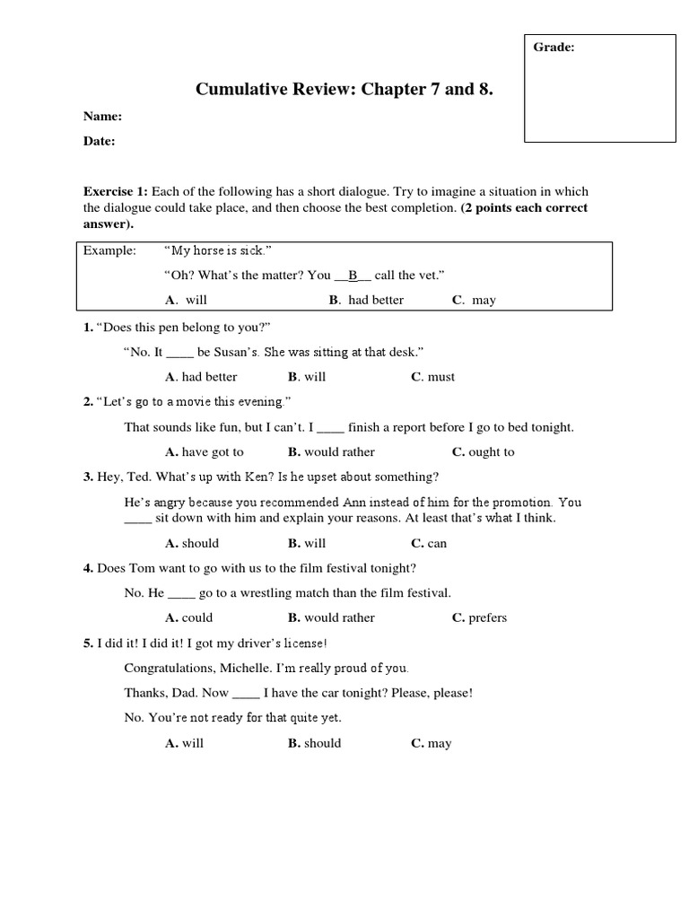 Grade 7 and 8 Cumulative Review | PDF | Leisure