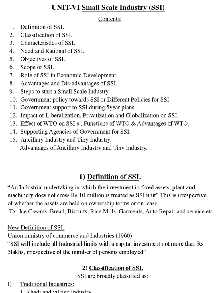 UNIT-VI Small Scale Industry (SSI) | PDF | World Trade Organization ...