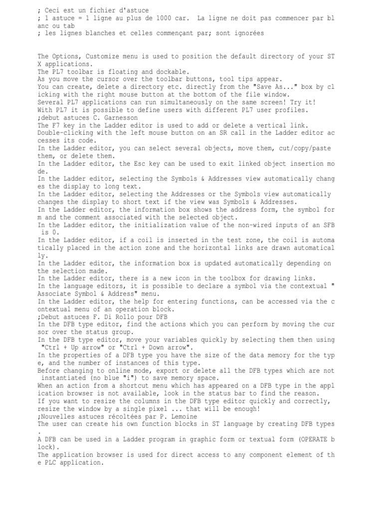PL7 Keyboard Shortcuts and Tips | PDF | Subroutine | Keyboard Shortcut