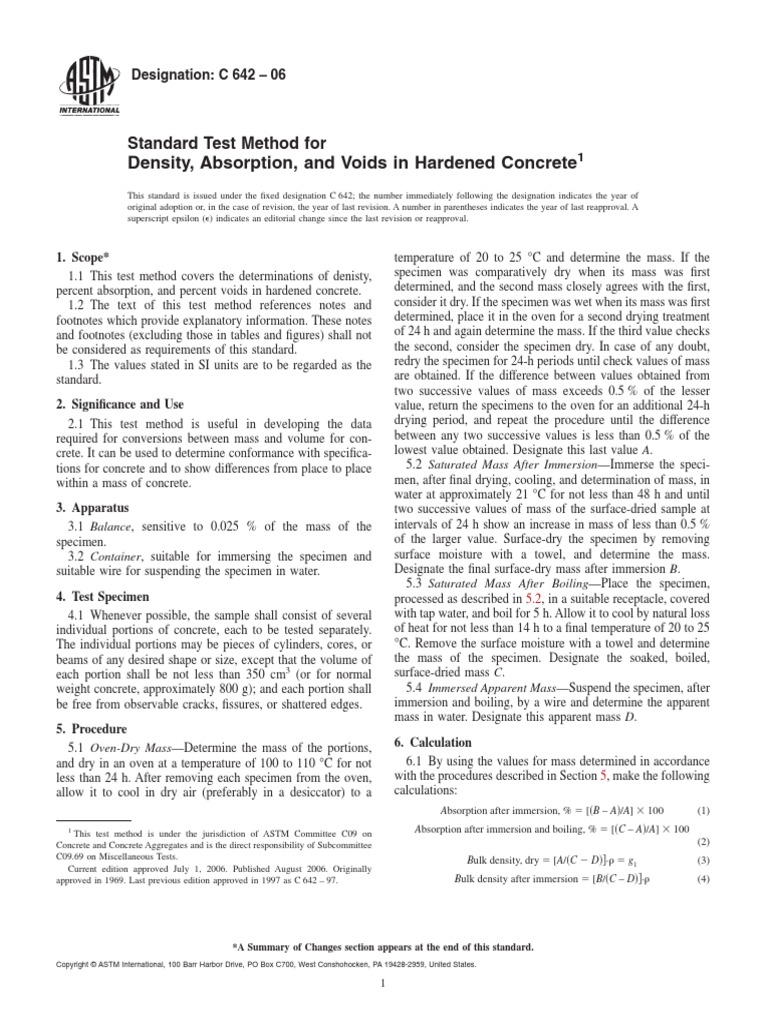 Astm C642 | PDF | Density | Porosity