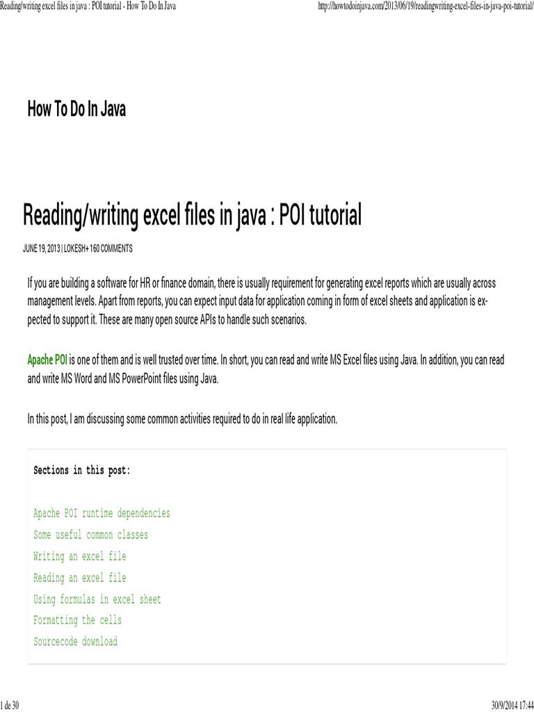 Excel Files In Java With Apache Poi Pdf Microsoft Excel Java Programming Language