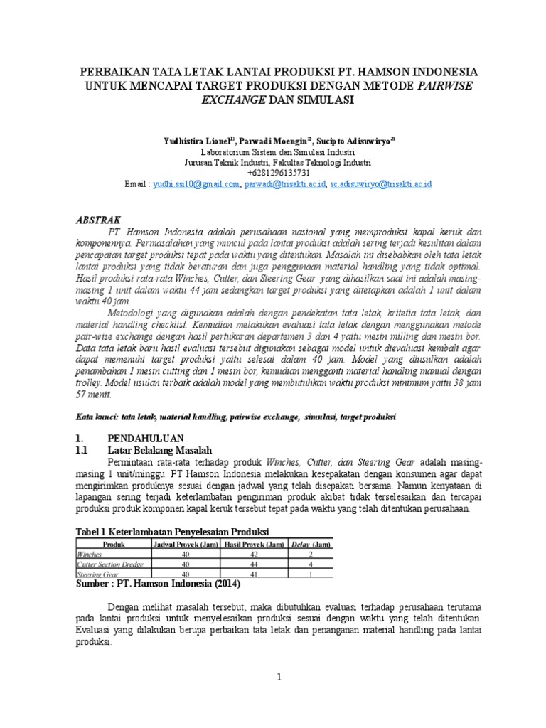 Makalah Perbaikan Tata Letak Dan Simulasi Lantai Produksi PT. Hamson ...
