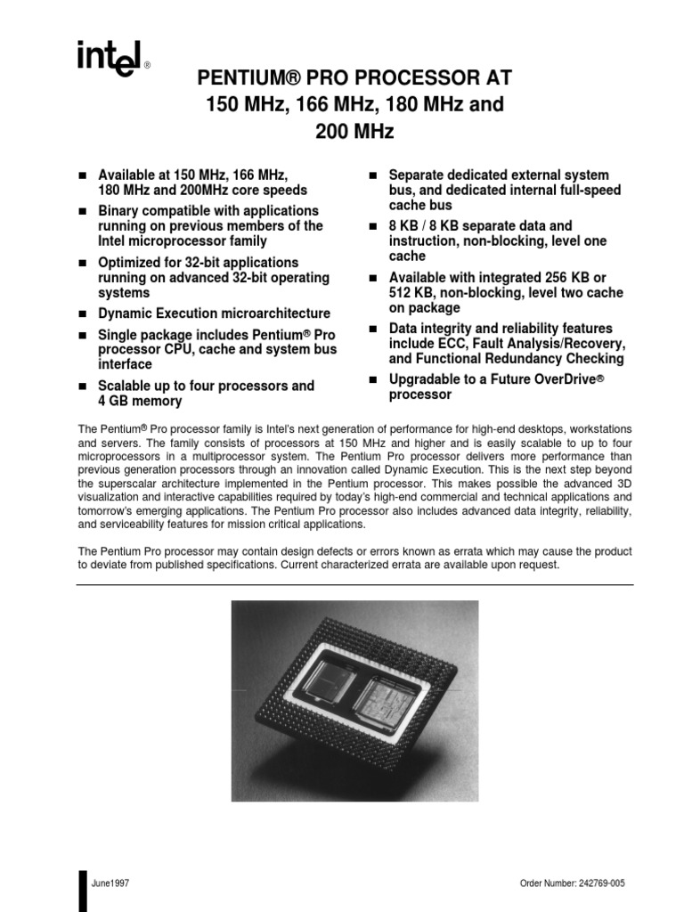 Pentium® Pro Processor at 150 MHZ, 166 MHZ, 180 MHZ and 200 MHZ | PDF | Central Processing Unit ...