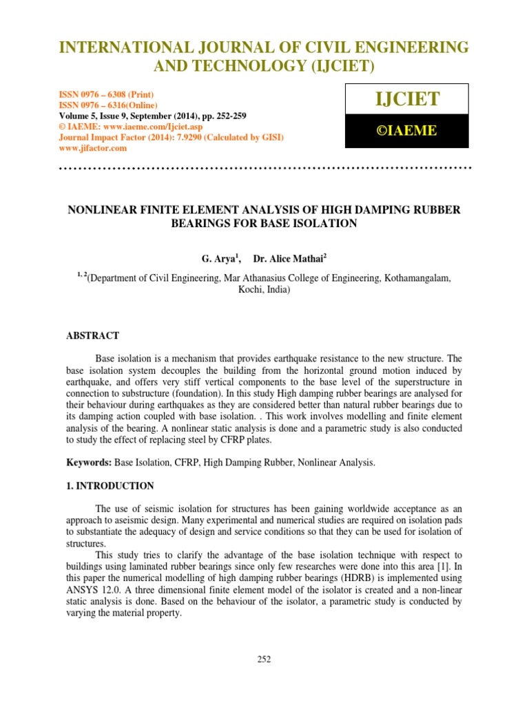 Nonlinear Finite Element Analysis of High Damping Rubber Bearings For Base Isolation | PDF ...