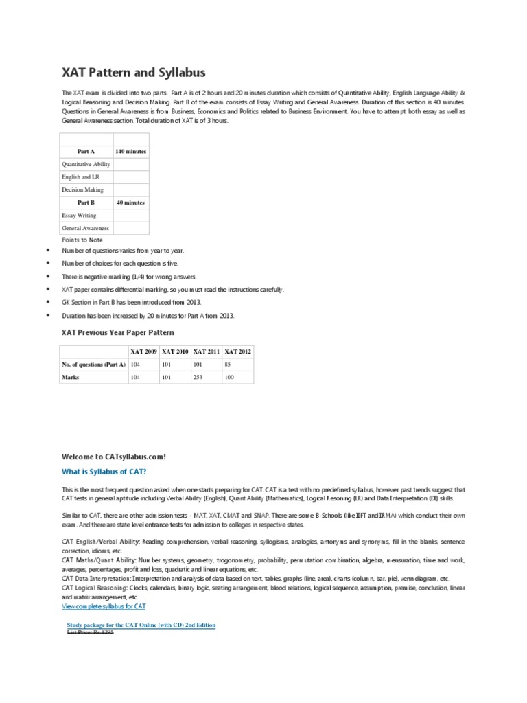 XAT Pattern and Syllabus: Section Duration | PDF | Evaluation Methods ...