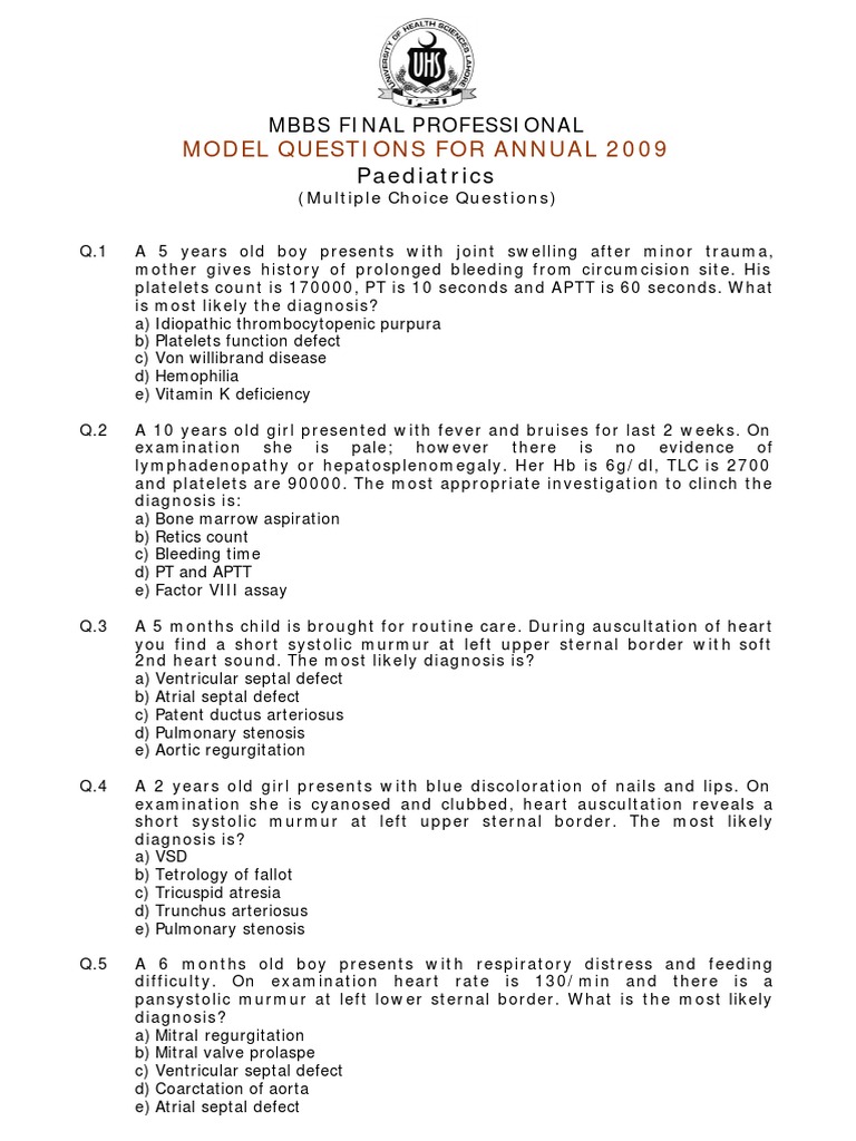 paeds_MCQ | Clinical Medicine | Medical Specialties