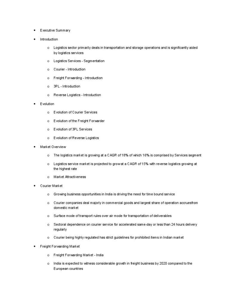 Executive Summary | PDF | Cargo | Logistics