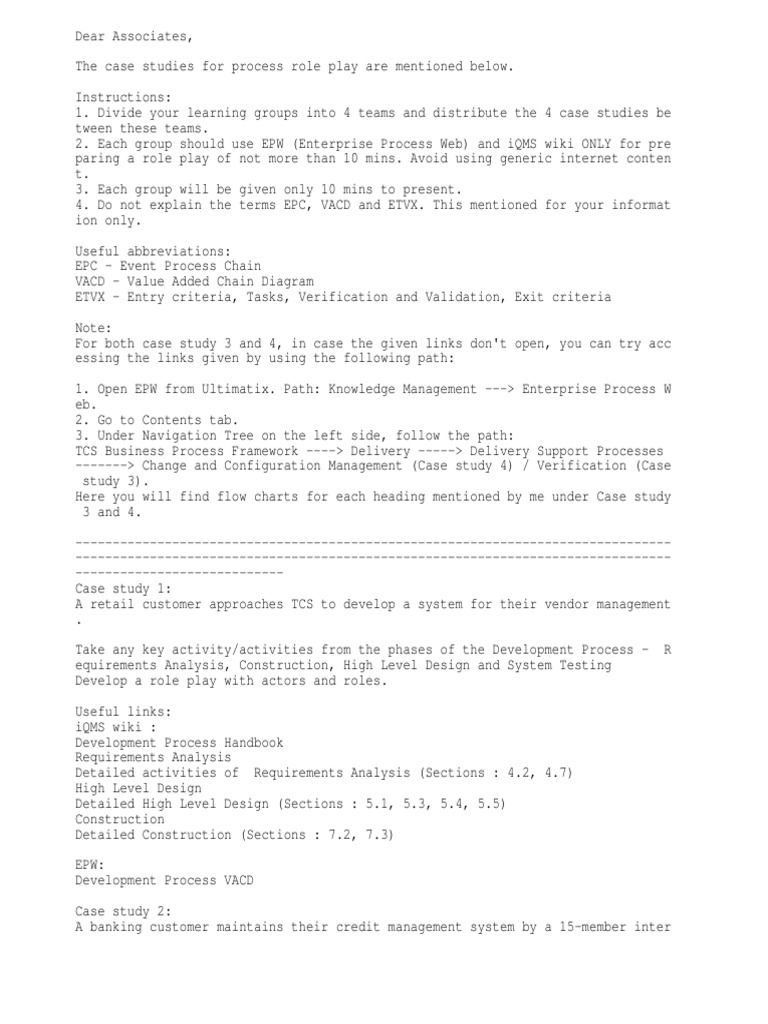 Role Playing Case Studies for Process Improvement: Instructions and Scenarios for Developing ...