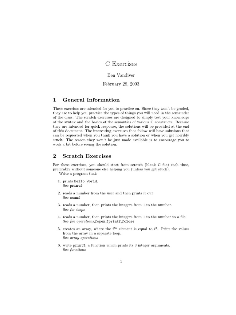 C Exercises for Beginners | PDF | C (Programming Language) | Control Flow