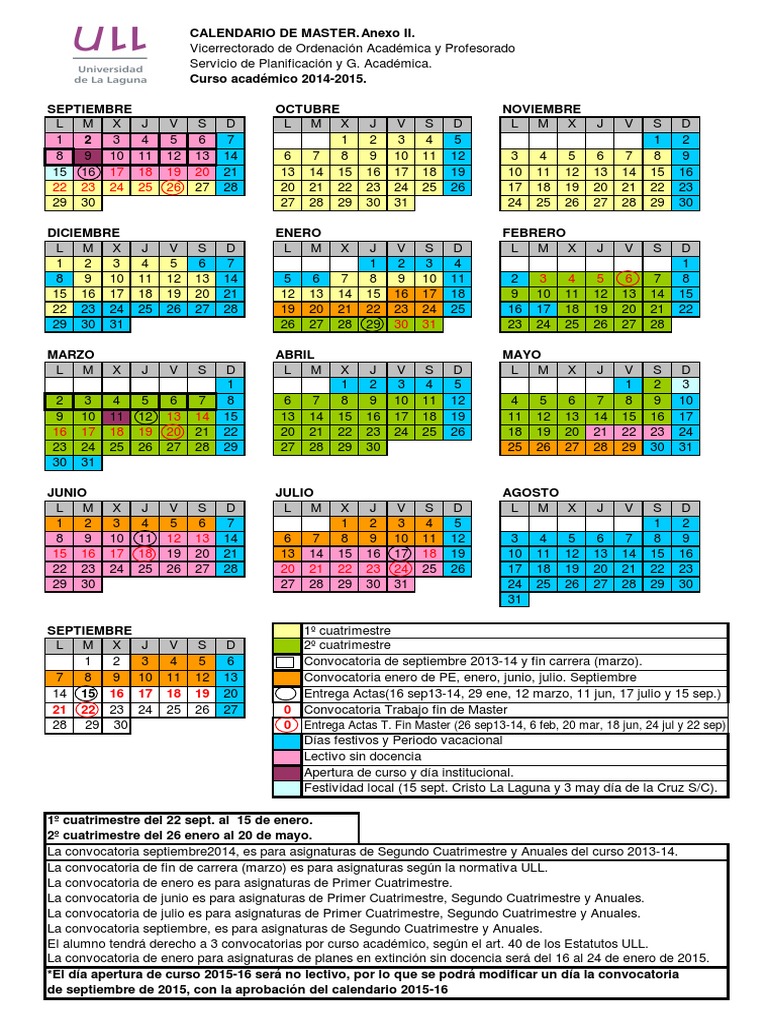 Calendario Académico Máster Energías Renovables ULL 2014-2015 | PDF