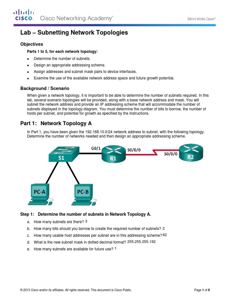 9.1.4.9 Lab - Subnetting Network Topologies | PDF | Ip Address ...