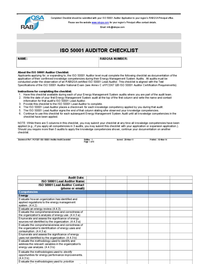 ISO 50001 Auditor Checklist Submission | PDF | Energy Management ...