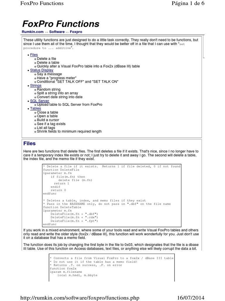 Foxpro Functions Guide Essential Utility Functions For Visual Foxpro Pdf Information 0028
