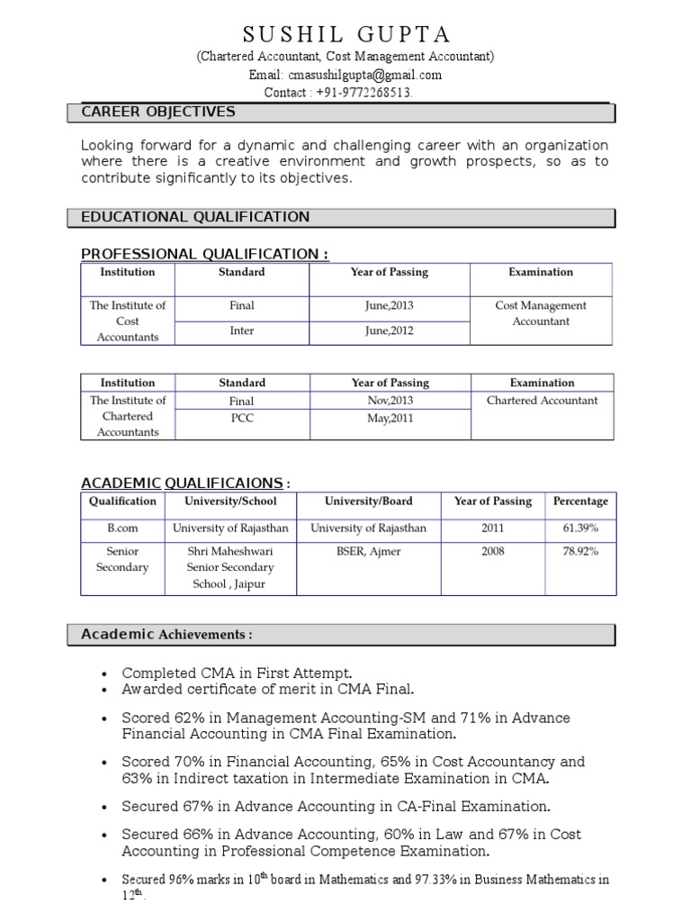 CV-Sushil Gupta | PDF | Accountant | Management Accounting