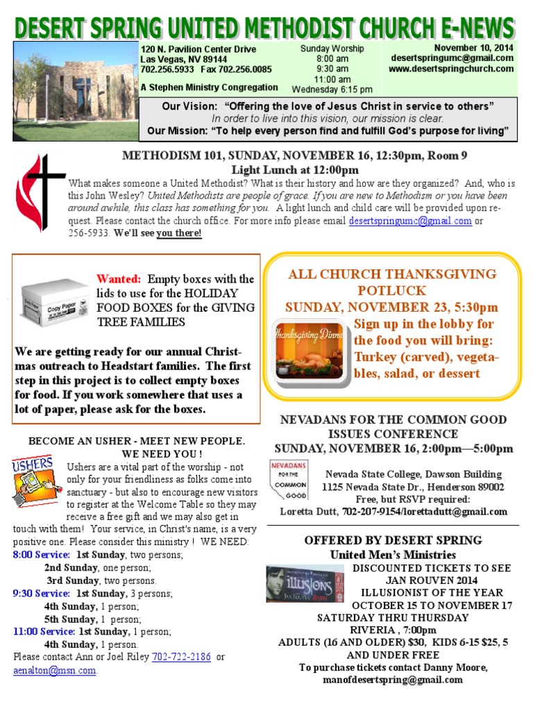 METHODISM 101, SUNDAY, NOVEMBER 16, 12:30pm, Room 9 Light Lunch at 12 ...